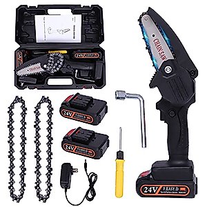 F.EASY.D Mini Chainsaw 4-Inch Cordless Electric Protable Chainsaw with 2 Battery, One-Hand 0.7kg Lightweight, Pruning Shears Chainsaw for Tree Branch Wood Cutting (4inch Black)