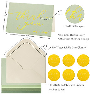 Crisky 50 Pcs Sage Green Thank You Cards With 50 Envelopes & 50 Stickers Simple, Chic, Elegant Greeting Cards Perfect for: Wedding/Business/Birthday/Graduation etc. 4 x 6 inches 50 Pack