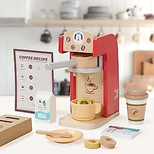 Giant Bean Wooden Coffee Maker Set Toy for Kids, 15 pcs Play Kitchen Accessories, Pretend Playset for Kids-Fun, Gifts for Boys and Girls