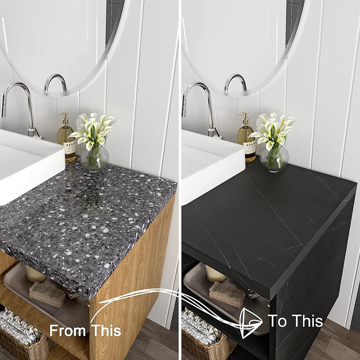 Decotalk Black Marble Contact Paper for Countertops Waterproof Vinyl Countertop Wallpaper Peel and Stick Marble Contact Paper for Kitchen Counter 17.7"x120" Black Contact Paper for Cabinets Decorative
