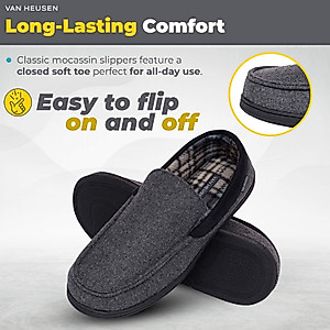 Van Heusen Mens Slippers Comfy Slip-on Micro Suede House with Softflannel Lining Moccasin, Grey, Medium