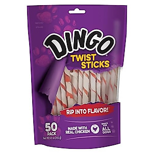 Dingo Twist Sticks 200 Count, Rawhide for Dogs, Made with Real Chicken, 50 Count (4 Packs of 50 Count)