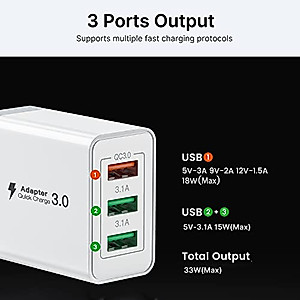 USB Wall Charger, Yosou 3-Port Fast Charging Block 33W Quick Charge 3.0 Wall Charger Plug USB Cube Power Adapter Charger Block for iPhone Xs/XS Max/XR/X/8/7/6, Samsung, LG, Tablets, Kindle and More