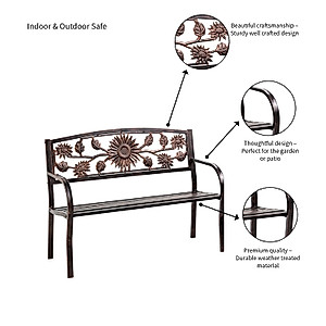 Plow & Hearth Weatherproof Outdoor Bench | Holds Up to 300 lbs | Garden Patio Porch Park Deck | Metal | Bronze