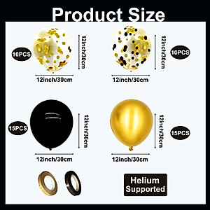 50 Pcs 12-Inch Latex Balloons Confetti Balloons Set, Black and Gold Confetti, Solid Black, and Gold Metallic Balloons for Birthday, Graduation, Anniversary, New Year's Party Decorations