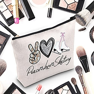 WZMPA Ice Skating Cosmetic Make Up Bag Figure Skating Inspired Gift Peace Love Skating Makeup Zipper Pouch Bag Skating Ice Merchandise (Peace Skating)
