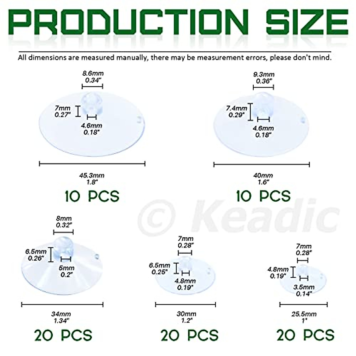 Keadic 80 Pcs 5 Sizes Rubber Clear Suction Cups Set, 2.5/3/3.5/4/4.5 CM Heavy Strength Anti-Collision Plastic Sucker Pad Without Hooks for Home Kitchen Bathroom Hanging