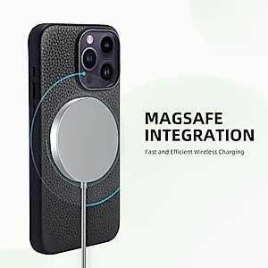 InUnion Genuine Leather Case for iPhone 15 Pro (2023) with MagSafe Function, Top Litchi Grain Leather Magnetic Phone Proctective Case for (iPhone 15 Pro) 6.1 Inch (black, iphone 15 pro)