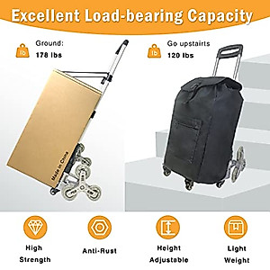 Stair Climbing Cart, Folding Hand Truck Dolly Cart, Grocery Shopping Cart with Mute Wheels and Detachable Waterproof Bag, 180lbs Weight Capacity Aluminum Hand Truck for Luggage, Travel, Shopping