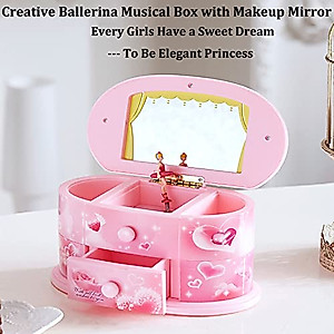 Musical Jewelry Box for Little Girls,Ballerina Musical Box Storage Case for Kids,Children's Jewelry Boxes Christmas Birthday Presents Dance Toy Gift,Necklace Drawer with Mirror Musical Jewelry Box