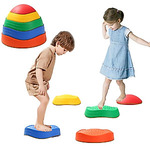 Juoe 5Pcs Stepping Stones for Kids,Non-Slip Plastic Toddler Balance River Stones for Promoting Children's Coordination Skills Obstacle Courses Sensory Toys for Toddlers Indoor or Outdoor Play
