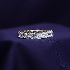 Jewel Zone US Asscher Cut White Cubic Zirconia Eternity Band Ring in 14k Yellow Gold Over Sterling Silver