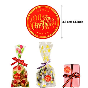 500 Pieces Merry Christmas Stickers Christmas Round Label Stickers Gold Foil Christmas Envelope Stickers for Cards Gift Envelopes Boxes Bag Sealing Decorations