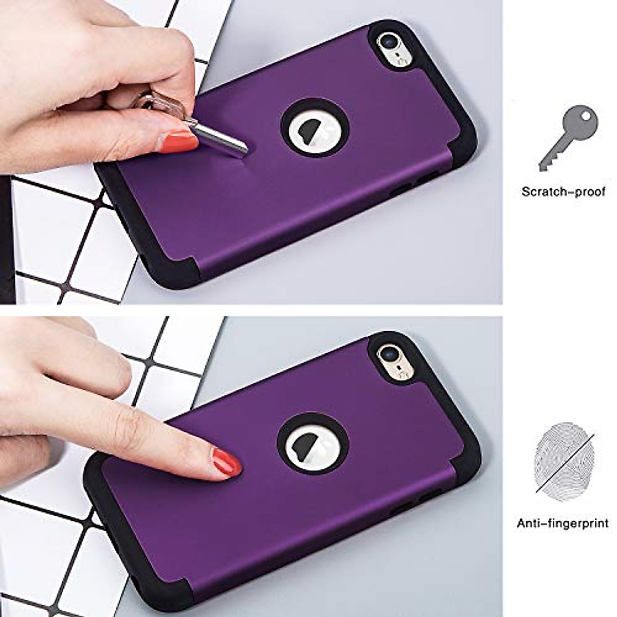 iPod Touch 7th Generation Case with 2 Screen Protector, IDweel Heavy Duty High Impact Shockproof Case Cover Protective Case for iPod Touch 5/6/7th Generation, Deep Purple+Black