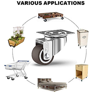 GBL 1" inch Small Caster Wheels with 2 Brakes + Screws - 90Lbs - Low Profile Castor Wheels with Brakes - Set of 4 No Floor Marks Silent Casters - Mini Wheels for Cart