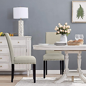 GORELAX Upholstered Dining Chairs Set of 4, Fabric Parsons Chair w/Solid Wood Legs, Nailhead Trim, Padded Seat, Kitchen Chairs for Dining Room, Kitchen, Living Room (Beige, Set of 4)