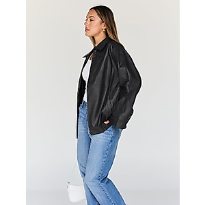 Trendy Queen Womens Leather Jackets Oversized Faux Motorcycle Plus Size Moto Biker Coat Fall Outfits Fashion Clothes 2025 Black M