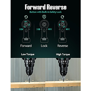 KIMO Hammer Drill - 20V 2X Battery Hammer Drill Cordless Drill Set, 350 In-lb Torque, 3/8" Keyless Chuck, 1350 RPM, 21+3 Position,14pcs Drill/Driver Bits, Power Drill Drivers for Concrete Brick Wall