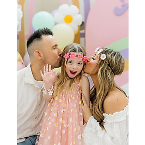 AGQT Baby Girls Daisy Tutu Dress Sleeveless Tulle Tutu Dress Princess Birthday Party Dresses Babydoll Pink Daisy-Lace Size 12-18 Months