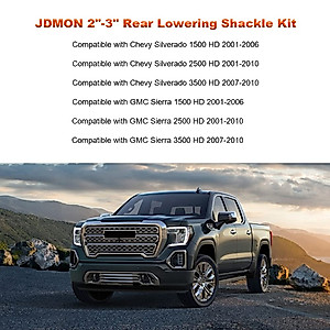 JDMON 2-3 inch Rear Drop Shackle Kit Compatible with Chevy CMC Silverado Sierra 1500HD 2500HD 3500HD 2001-2010 2WD 4WD Suspension Lowering Shackles Replace 410730