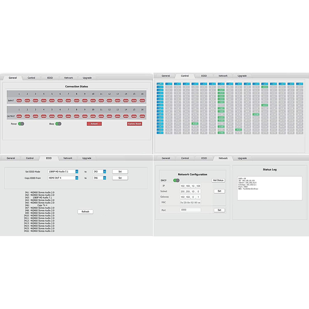16x16 HDMI Matrix Switcher 18gbps 4K HDR Dolby Vision HDCP2.2 HDTV Routing Inputs Outputs SELECTOR SPDIF Audio CONTROL4 Savant Home Automation
