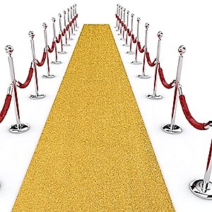 Sequin Aisle Runner for Weddings Glitter Wedding Rug Runner with Carpet Tape Sparkly Wedding Outdoor Floor Runner Floor Carpet Runner for Ceremony Prom Event Party Ornaments (Gold, 2 x 15 ft)