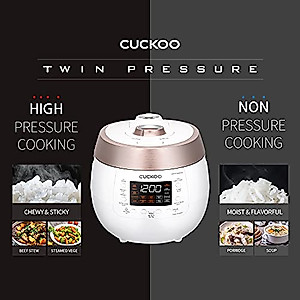 Cuckoo CRP-RT0609FW 6 cup Twin Pressure Plate Rice Cooker & Warmer with High Heat, GABA, Mixed, Scorched, Turbo, Porridge, Baby Food, Steam (Hi/NonPress.) and more, Made in Korea (White)