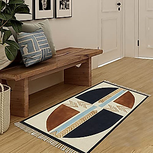 Casavani Hand Block Printed Area Rug Geometric White & Black Cotton Dhurrie Floor Carpet For Doormat Best Uses For Bedroom,Living Room,Dining Room,Kitchen,Purch 10x14 Feet