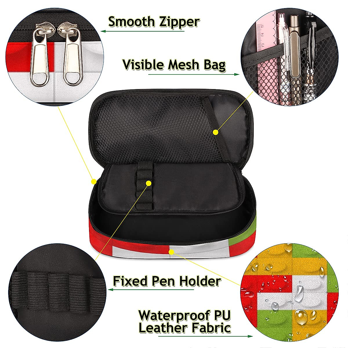 Building Block Big Capacity Pencil Pen Case Colorful Large Pencil Pouch with Zipper Compartments Pencil Bag for Boys Girls Adults Student Office School Supplies