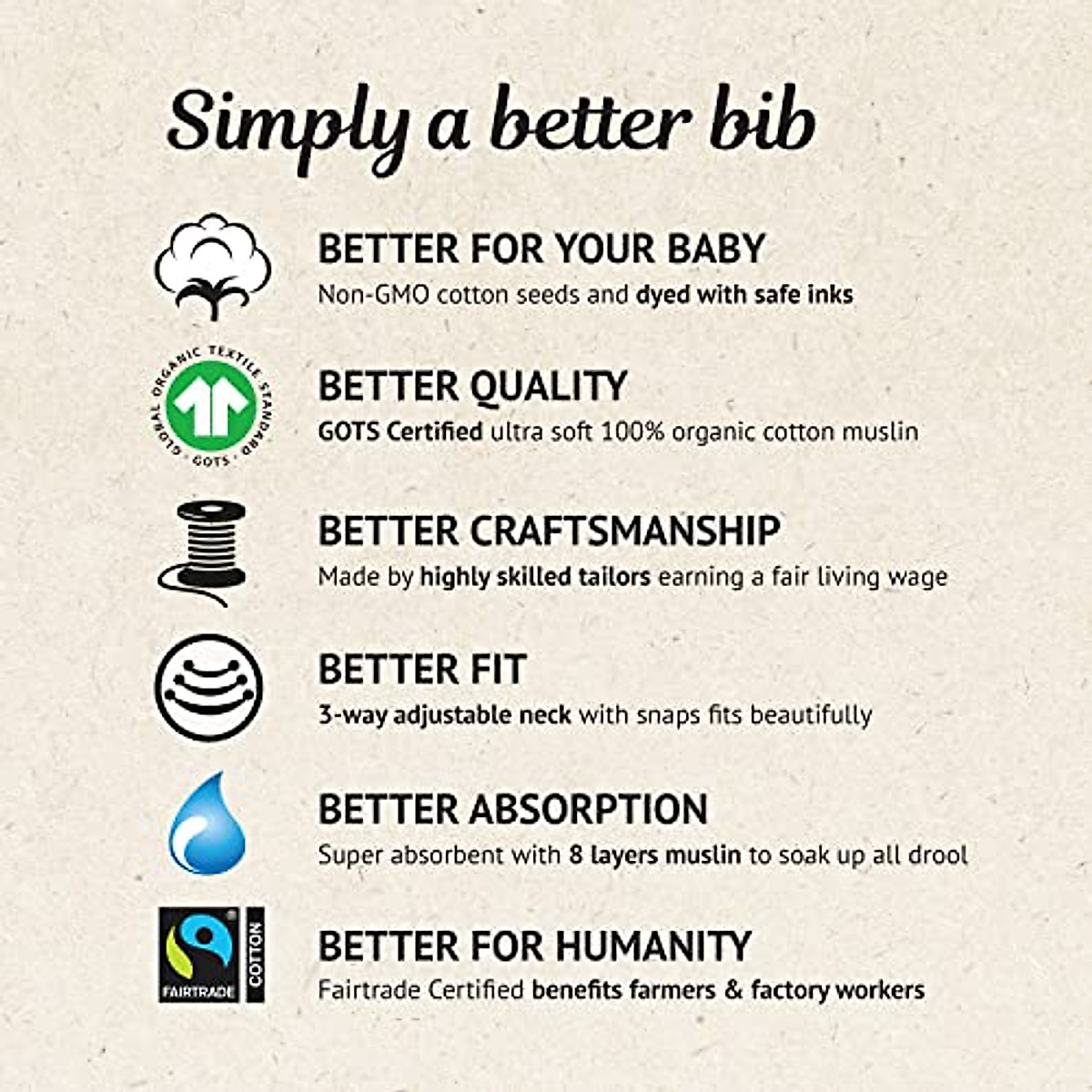 Kishu Baby Indi Infinity Scarf Bib - Super Soft Organic Cotton Muslin Drool Bib with Snaps (Cool Gray)