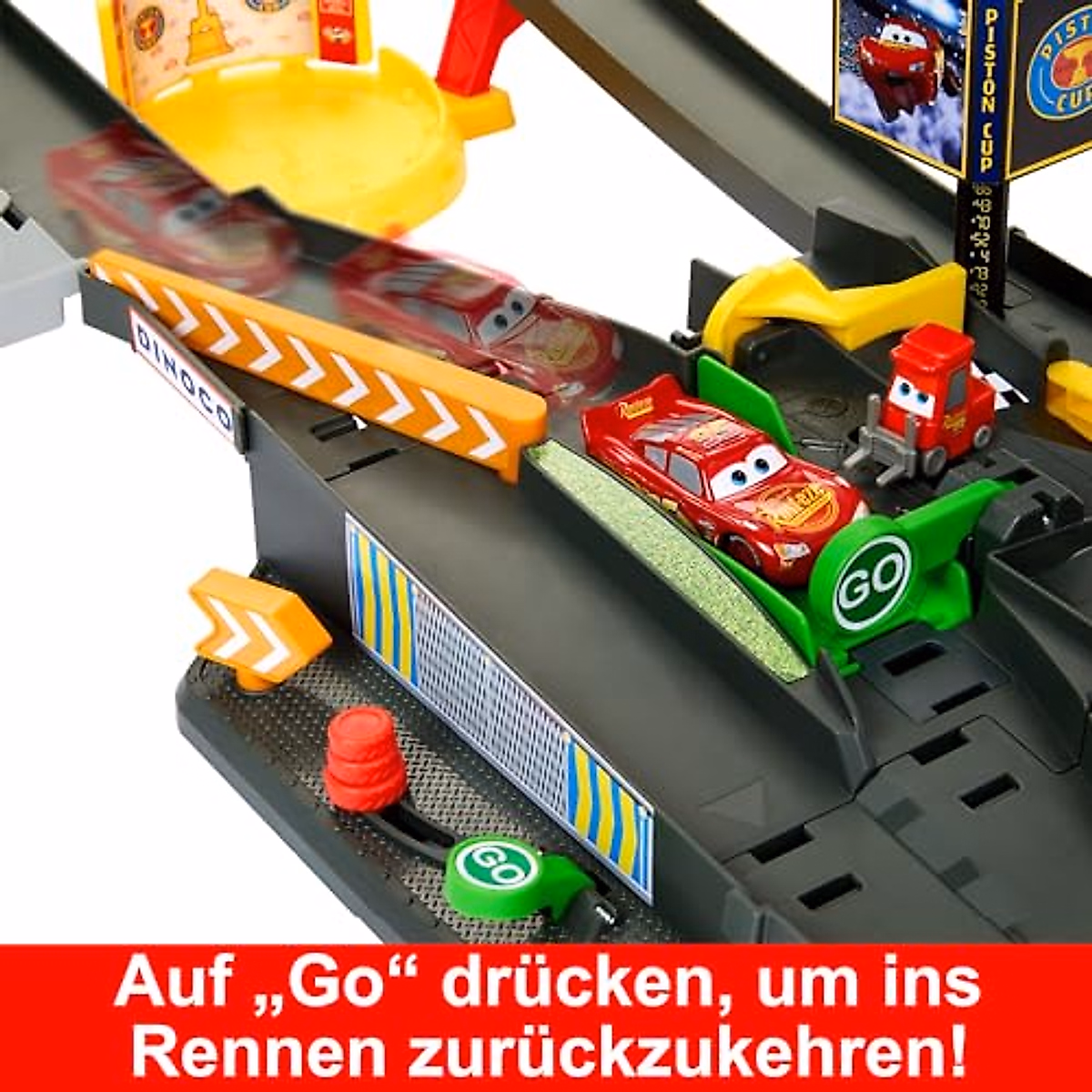 Mattel Disney and Pixar Cars Track Set, Piston Cup Action Speedway Playset with Lightning McQueen Toy Race Car, Wind-Up Booster