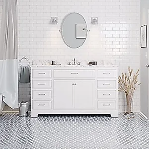 Kitchen Bath Collection Aria 60-inch Single Bathroom Vanity (White/Carrara): Includes White Cabinet with Authentic Italian Carrara Marble Countertop and White Ceramic Sink