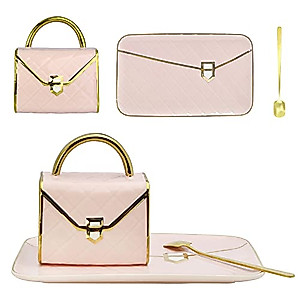 Roaqua Coffee Mug,Tea Cup Set,Coffee Cups Ceramic Travel Mug,Handbag Shaped Mug With Saucer And Spoon,Halloween Mugs With Gift Box For Women(Pink)