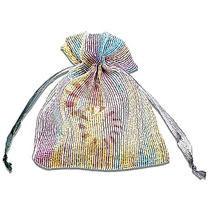 TheDisplayGuys - 96-Pack Striped Weave Organza Gift Bags with Drawstrings - Small 3" x 4" - Iridescent - for Party Favors, Samples,Treats
