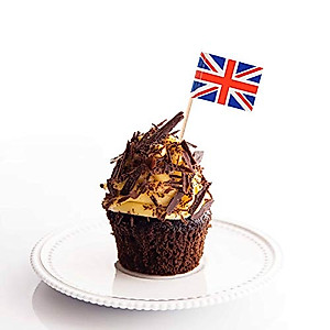 Donoter 100 Pack British Flag Toothpicks Union Jack Cupcake Topper Picks for Birthday Party Cake Decorations