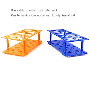 QWORK Centrifuge Tube Holder Set - Plastic Test Tube Rack (2 Pack) in Blue and Orange, Accommodates 10ml, 15ml, and 50ml Tubes, Detachable Stand