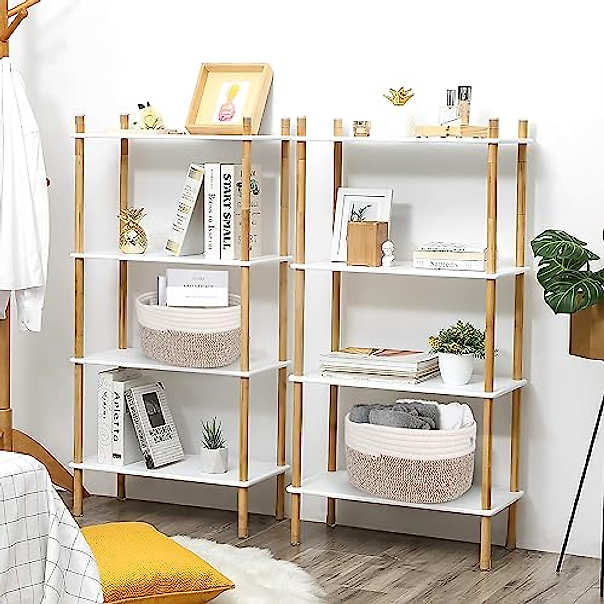 Storage Baskets for Shelves, Set of 3 Storage Baskets with Handles for Living Room, Bathroom Nursery Shelves (Mixed Camel+White)