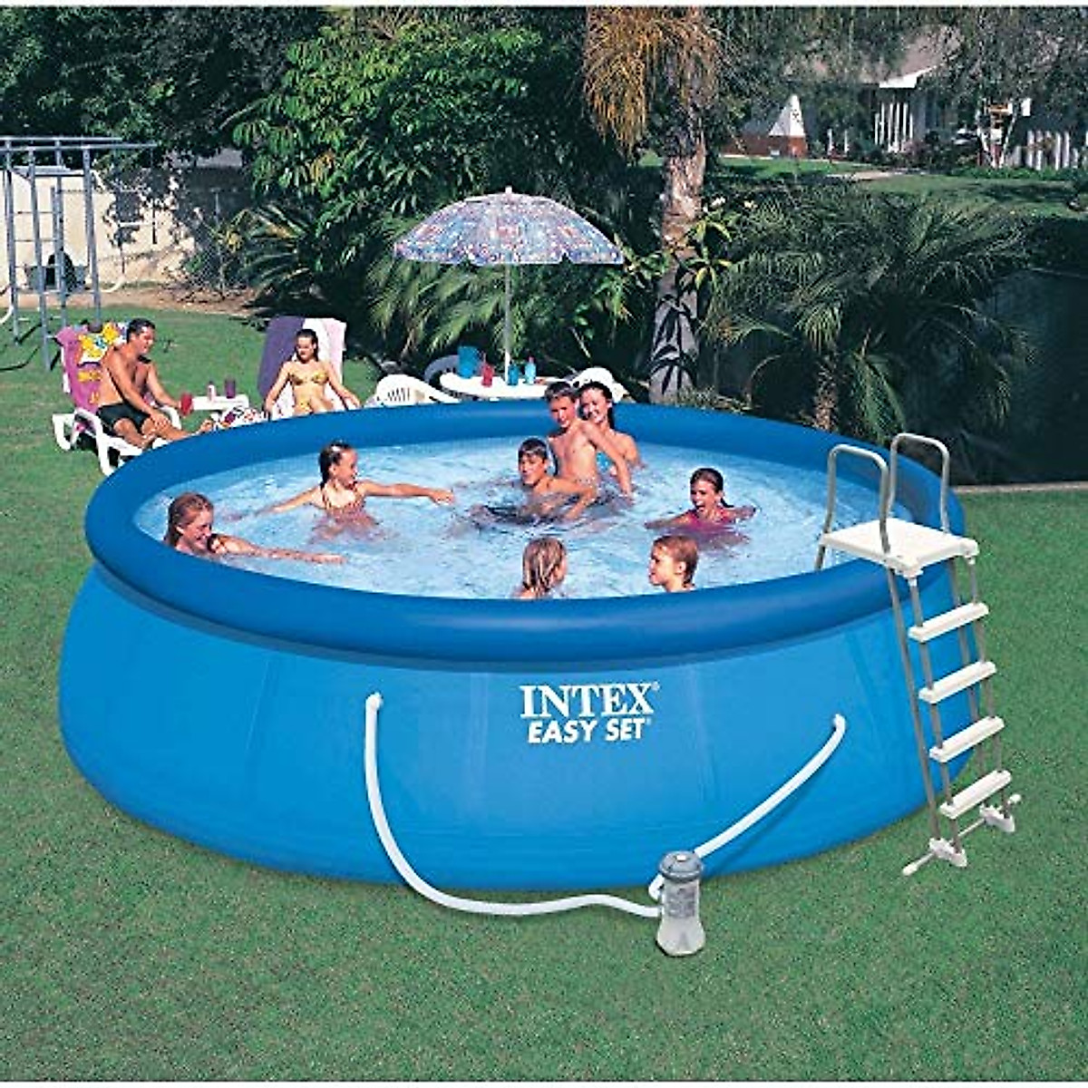 Intex 15' x 4’ Inflatable Pool, Ladder, Pump and Hydrotools Chlorine Dispenser