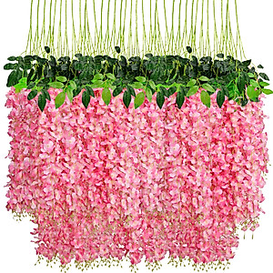 CEWOR 36 Pack Wisteria Hanging Flowers, 3.7 Feet Fake Wisteria Garland Artificial Flower Vines for Wedding Arch Party Home Greenery Wall Decor (Pink)
