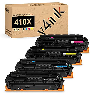 v4ink 4PK Remanufactured Toner Cartridge Replacement for HP 410A 410X CF410A CF410X CF411X CF412X CF413X Toner Ink Set for HP Color Pro MFP M477fnw M477fdw M477fdn M452dn M452dw M452nw M377dw Printer