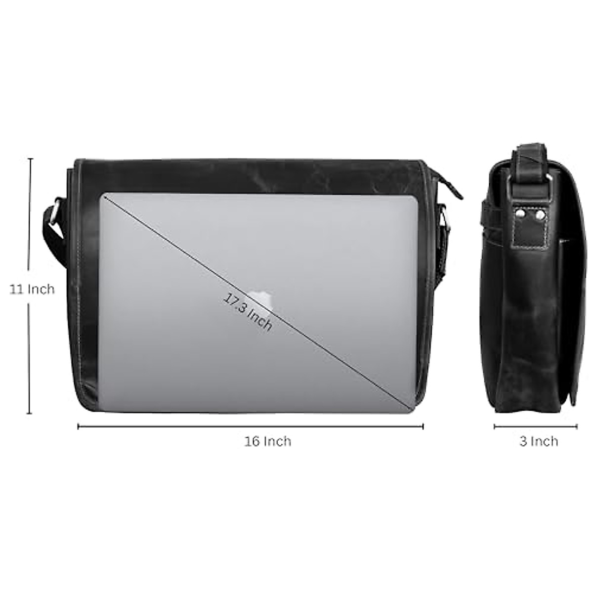 Leather Messenger Bag for Men 16" Full Grain Leather Laptop Bag Vintage Crossbody Office Satchel Travel ShoulderBag
