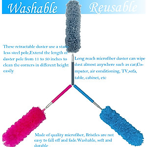 M-jump 3 PCS 15.7 to 35.5 Inch Extendable Telescoping Microfiber Duster Bendable Brush Washable Dusting Brush for Home Office Car