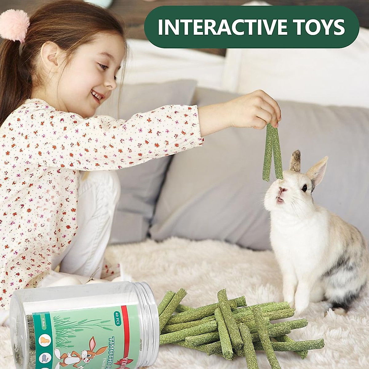 YIXUND Timothy Hay Sticks Treats for Rabbits,40Pcs Bunny Chew Toys Guinea Pig Toys Hamster Toys Molar Teeth Natural Handmade for Chinchilla Rat Gerbil and Other Small Animals