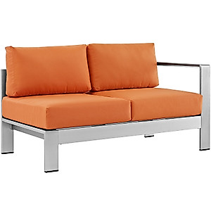 Modway Shore Aluminum Outdoor Patio Right Arm Loveseat in Silver Orange