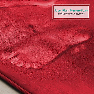 Clara Clark Memory Foam Bath Mat Set Non Slip Absorbent Velvet - Fast Drying Bath Mats Bathroom Rug and Contour Rug Set 3 Piece - 20 x 32-17 x 24-19 x 24, Red