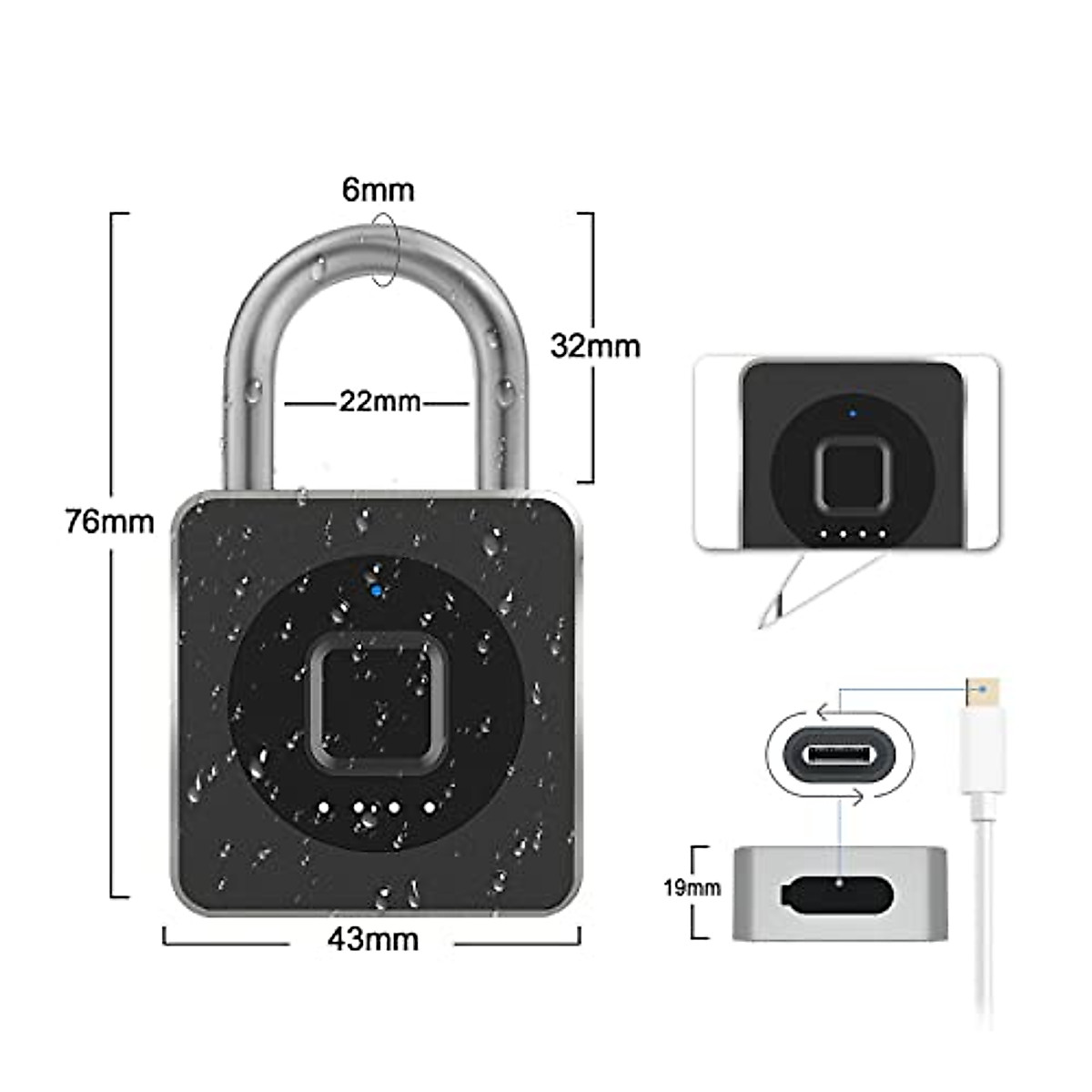 eLinkSmart Gym Locker Padlock - Fingerprint Mobile APP Unlock Remote Management: Outdoor Waterproof Keyless Biometric Padlock for Gym Luggage Bags Locker Storage Tool Box Gun Case Footlocker Lock