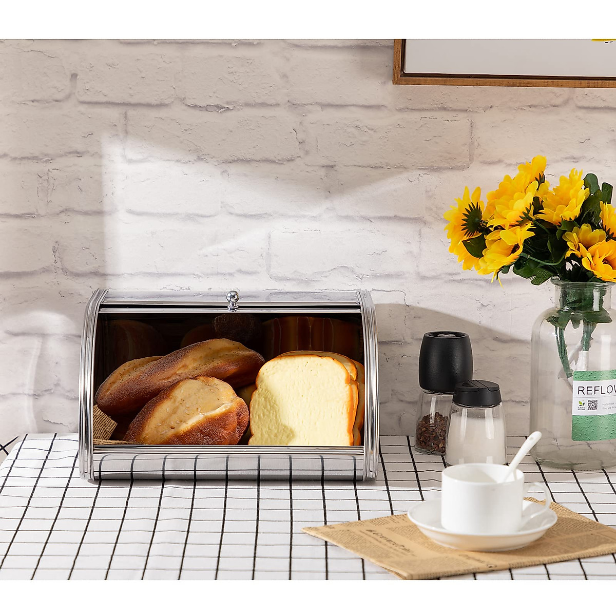 ALIMORDEN Stainless Steel Bread Box/Bin/kitchen Storage Containers with Roll Top Lid for Kitchen Counter Dry Food Storage Container Store Bread Loaf