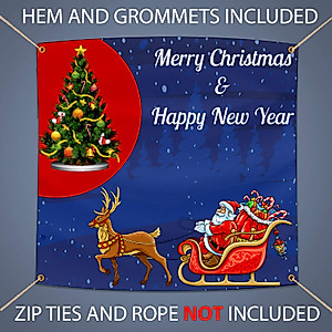 BANNER BUZZ MAKE IT VISIBLE Merry Christmas & Happy New Year Banner, Heavy Duty 11 Oz Vinyl, Holiday Christmas Tree Santa Decorative Sign, Metal Grommets & Hemmed Edges, Perfect for Indoor Outdoor Home Decor (8' X 3')