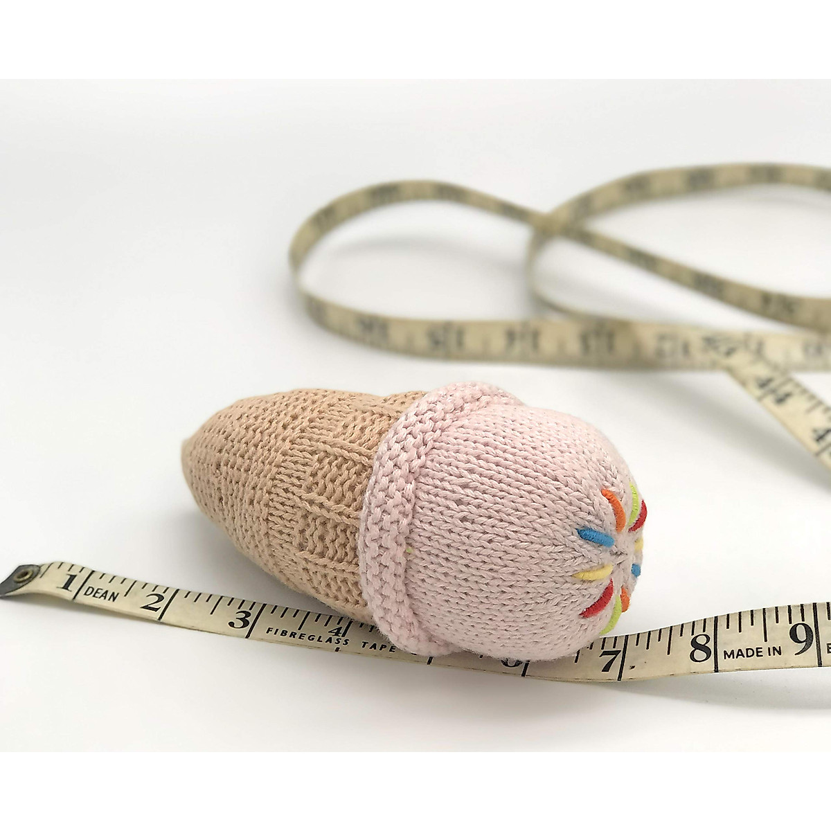 Pebble | Handmade Ice Cream Cone Baby Rattle with Sprinkles—Pink/Strawberry | Knitted Baby Toy | Fair Trade | Play Food | Machine Washable