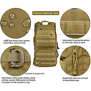 MARCHWAY Tactical Molle Hydration Pack with 3L TPU Water Bladder, Military Backpack with Multi Compartment for Cycling, Hiking, Running, Backpacking (Coyote Brown)